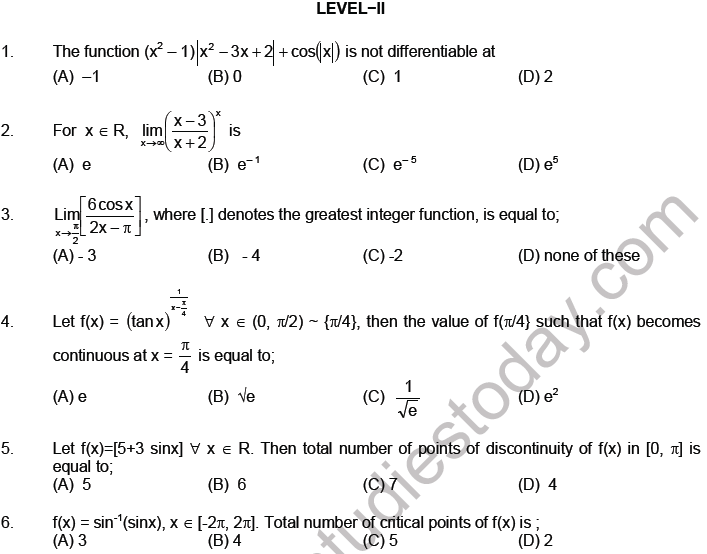 JEE Mathematics Limits Continuity and Differentiability MCQs Set A with ... JEE Mathematics Limits Continuity and Differentiability MCQs Set A with ...